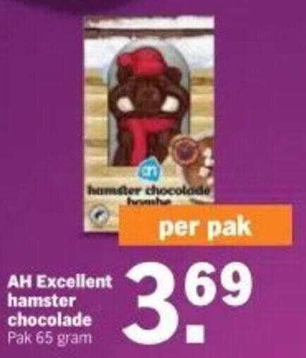 AH Excellent hamster chocolade 65 g aanbieding bij Albert Heijn