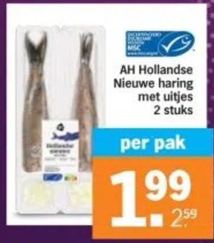 AH Hollandse Nieuwe haring met uitjes aanbieding bij Albert Heijn