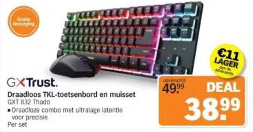 GXTrust. Draadloos TKL toetsenbord en muisset aanbieding bij Albert Heijn