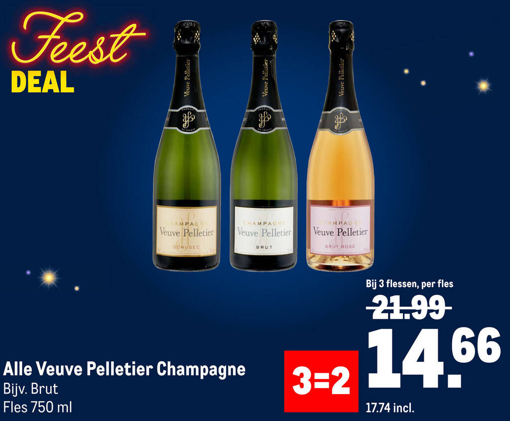 Alle Veuve Pelletier Champagne 750 ml aanbieding bij Makro
