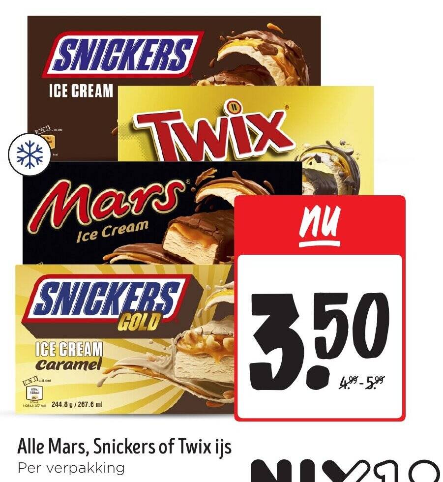 Alle Mars, Snickers of Twix ijs aanbieding bij Jumbo