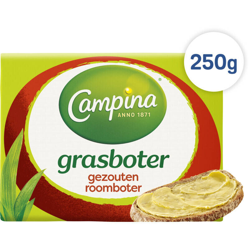 Campina Grasboter gezouten roomboter 250 g aanbieding bij Albert Heijn