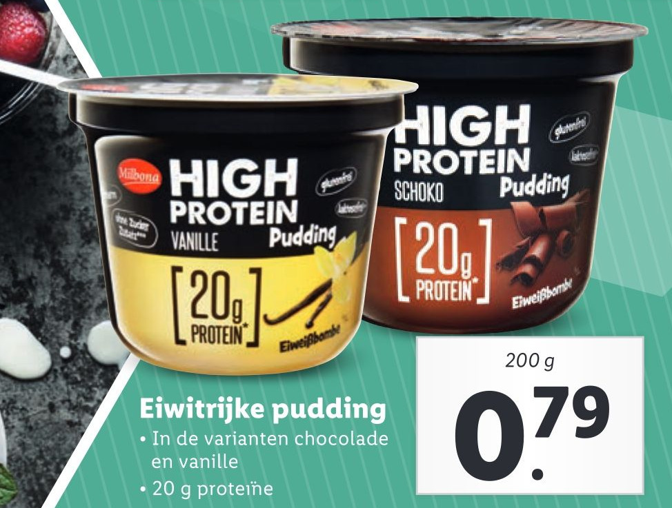 Eiwitrijke pudding aanbieding bij Lidl