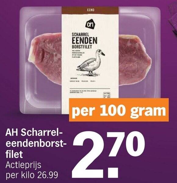 AH Scharrel eendenborst filet 100 g aanbieding bij Albert Heijn