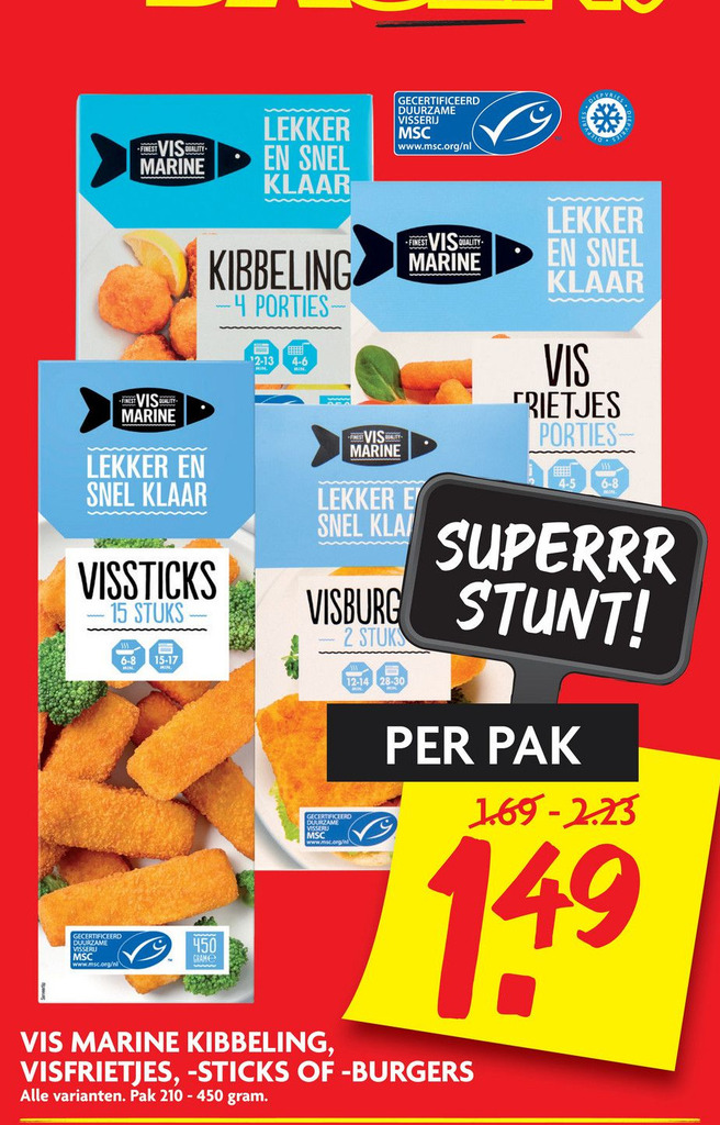 VIS MARINE KIBBELING, VISFRIETJES, -STICKS OF -BURGERS aanbieding bij ...