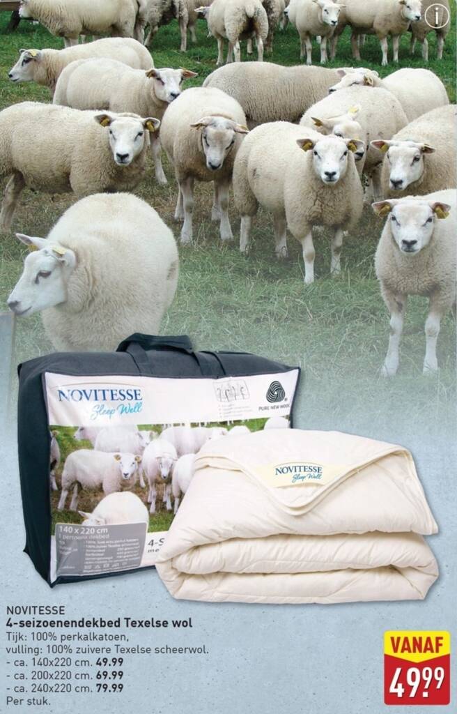 Novitesse 4-seizoenendekbed Texelse wol 140 x 220 cm aanbieding bij ALDI