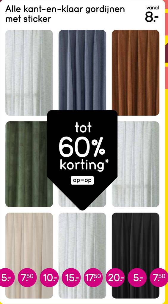 Alle kant-en-klaar gordijnen met sticker aanbieding bij Leen Bakker