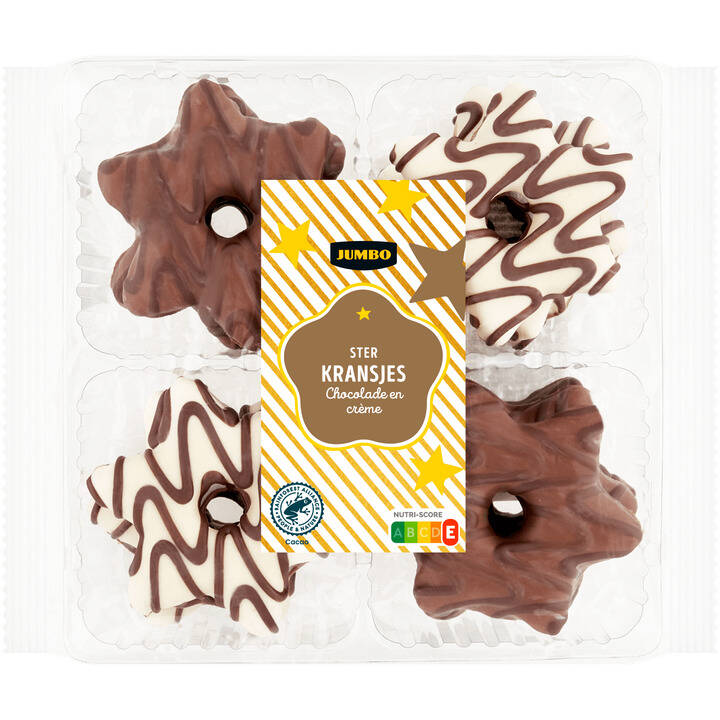Jumbo Ster Kransjes Chocolade & Crème 225 g 1+1 gratis aanbieding bij Jumbo