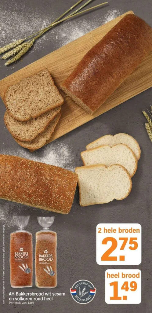 AH Bakkersbrood wit sesam en volkoren rond heel aanbieding bij Albert ...