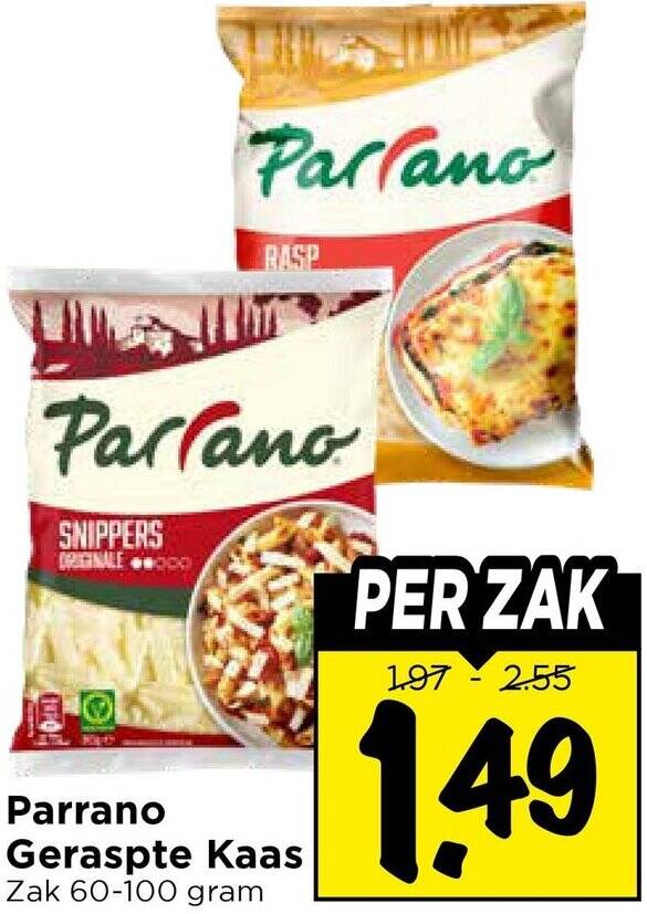 Parrano Geraspte Kaas 60-100 g aanbieding bij Vomar Voordeelmarkt