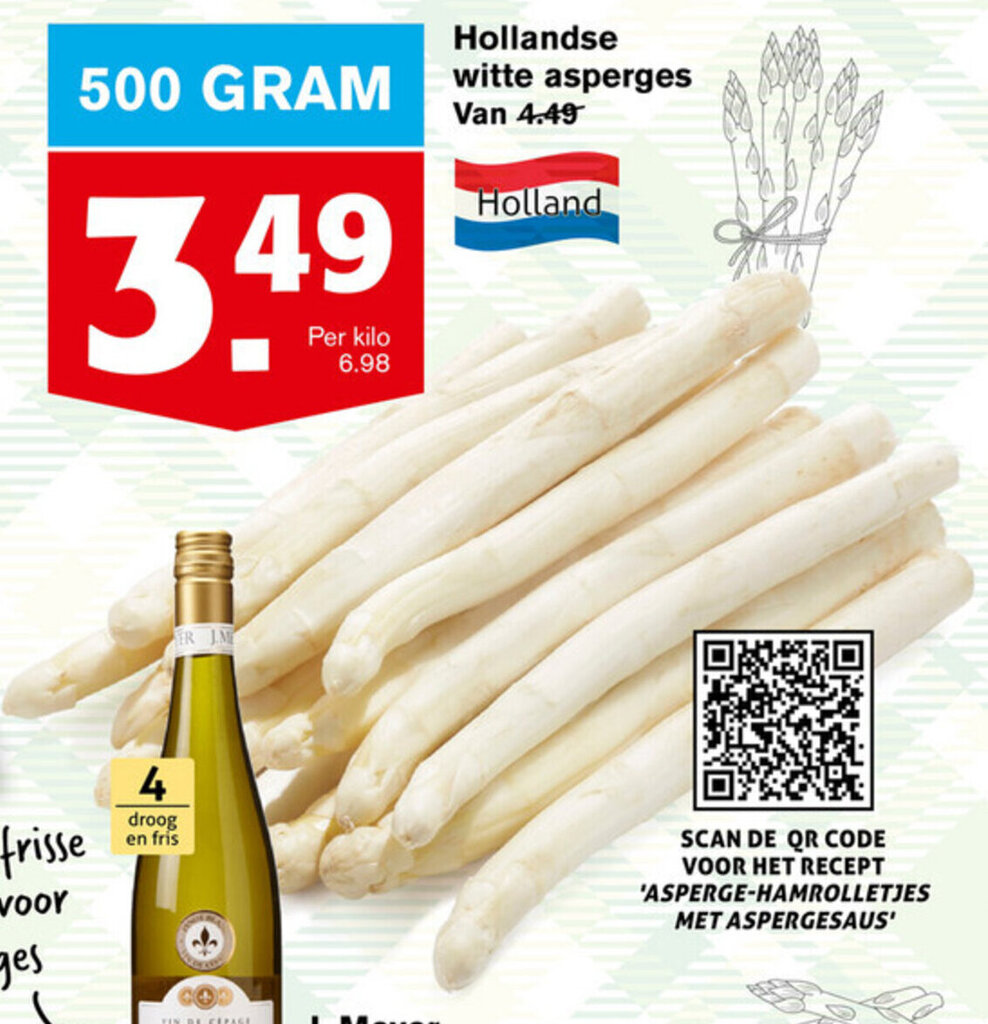 Hollandse witte asperges 500g aanbieding bij Hoogvliet