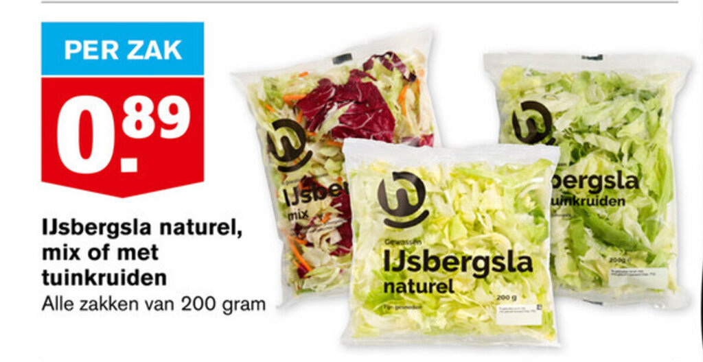 IJsbergsla naturel, mix of met tuinkruiden 200 gr aanbieding bij Hoogvliet