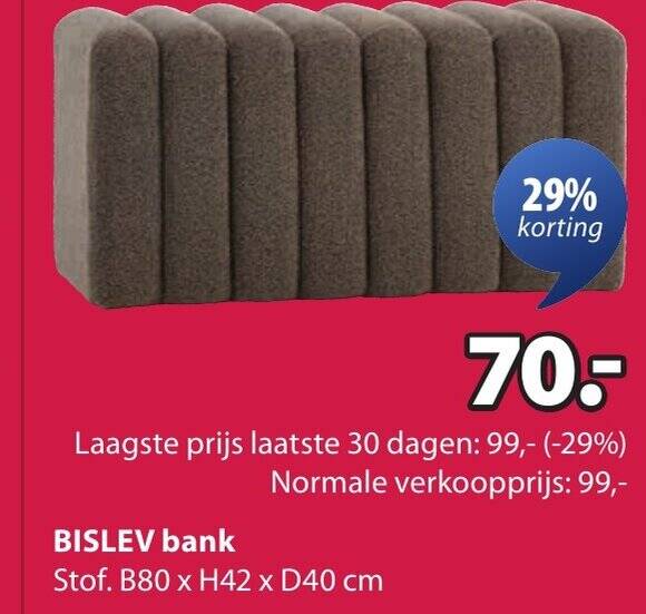 BISLEV bank B80 x H42 x D40 cm aanbieding bij Jysk