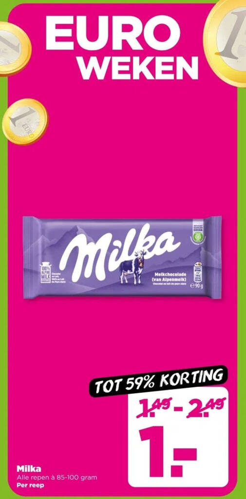 Milka 85 - 100 g aanbieding bij PLUS