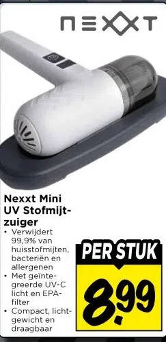Nexxt Mini UV Stofmijt- zuiger aanbieding bij Vomar Voordeelmarkt
