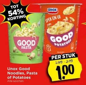 Unox Good Noodles, Pasta of Potatoes aanbieding bij Vomar Voordeelmarkt