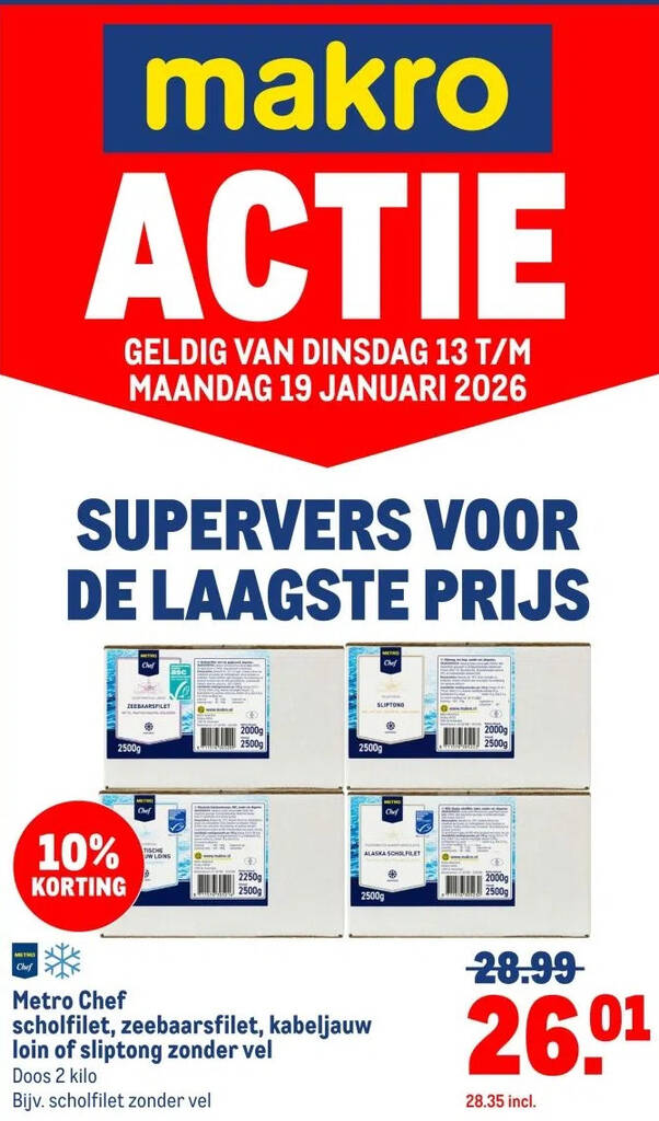 Metro Chef scholfilet, zeebaarsfilet, kabeljauw loin of sliptong zonder ...