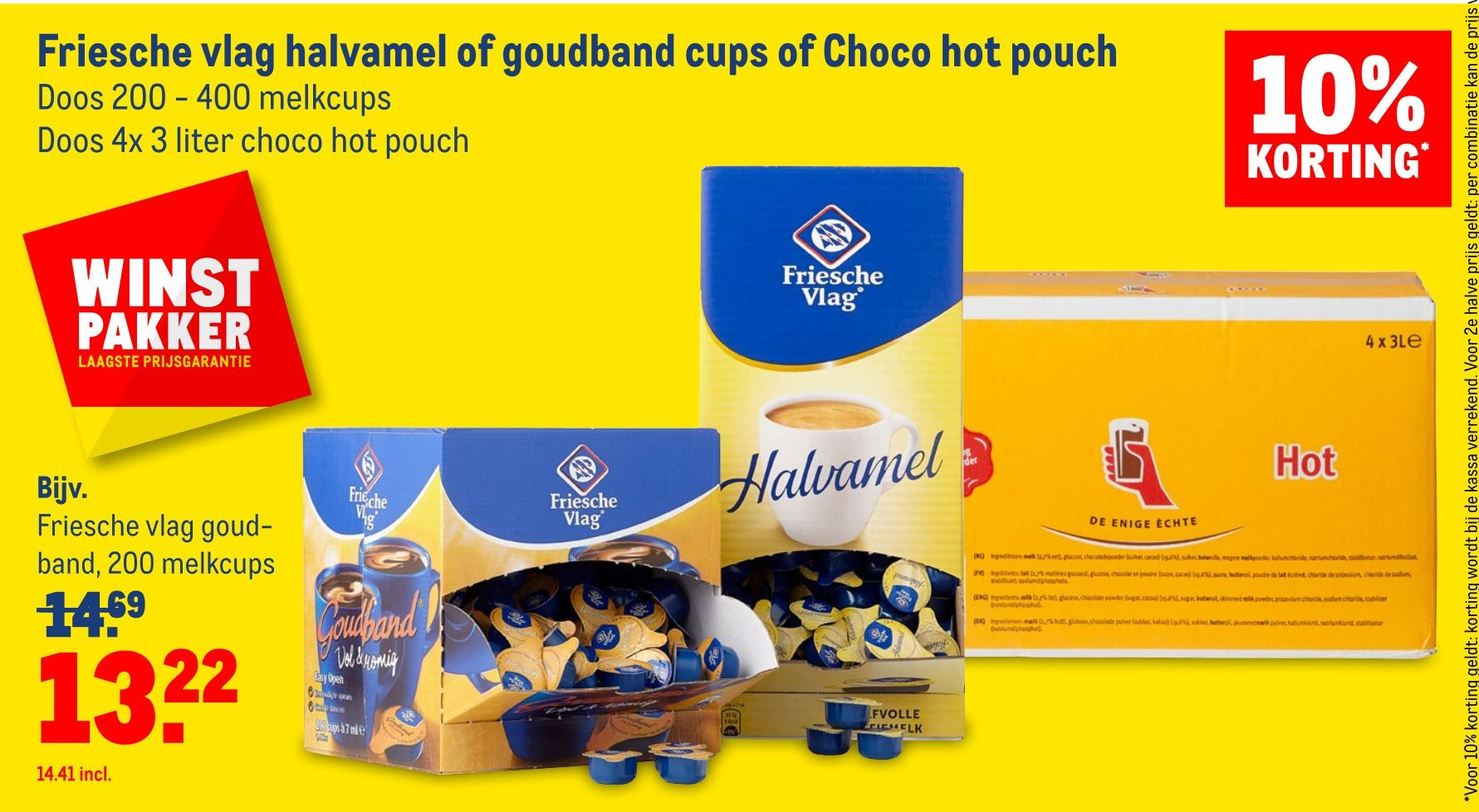 Friesche vlag halvamel of goudband cups of Choco hot pouch aanbieding ...