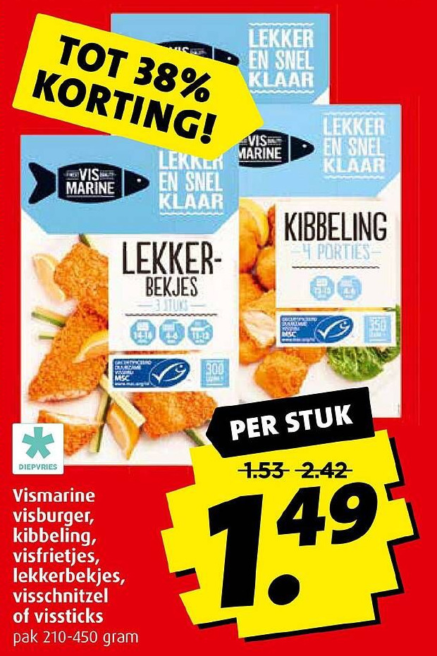 Vismarine visburger, kibbeling, visfrietjes, lekkerbekjes, visschnitzel ...