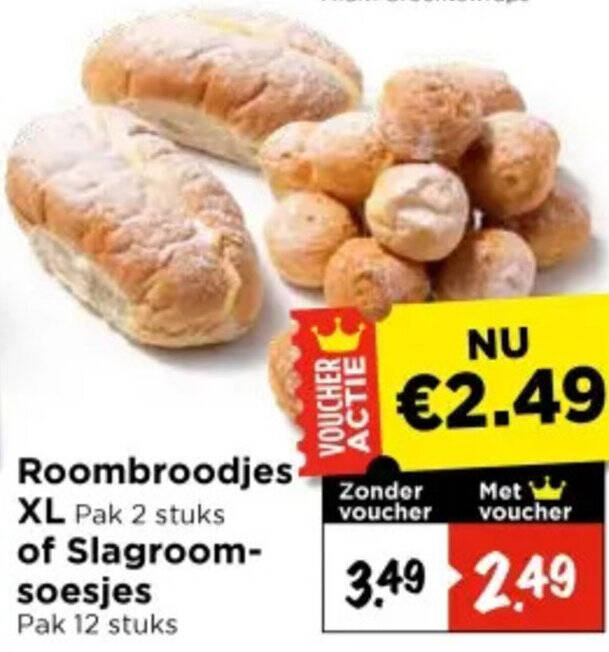 Roombroodjes XL of Slagroom- soesjes aanbieding bij Vomar Voordeelmarkt