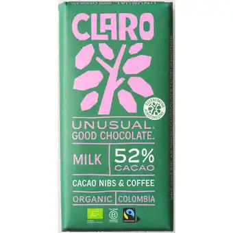 Claro Reep 52% milk cacao nibs & coffee 80 g aanbieding bij Albert Heijn