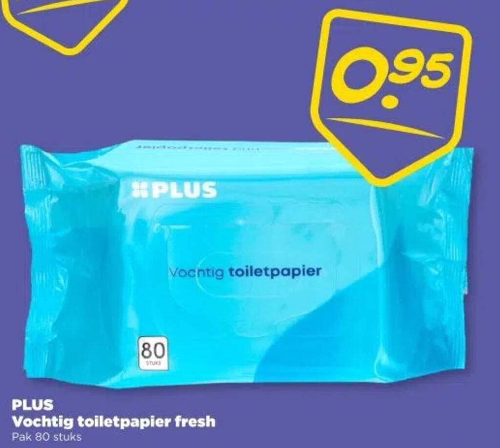 PLUS Vochtig toiletpapier fresh 80 stuks aanbieding bij PLUS