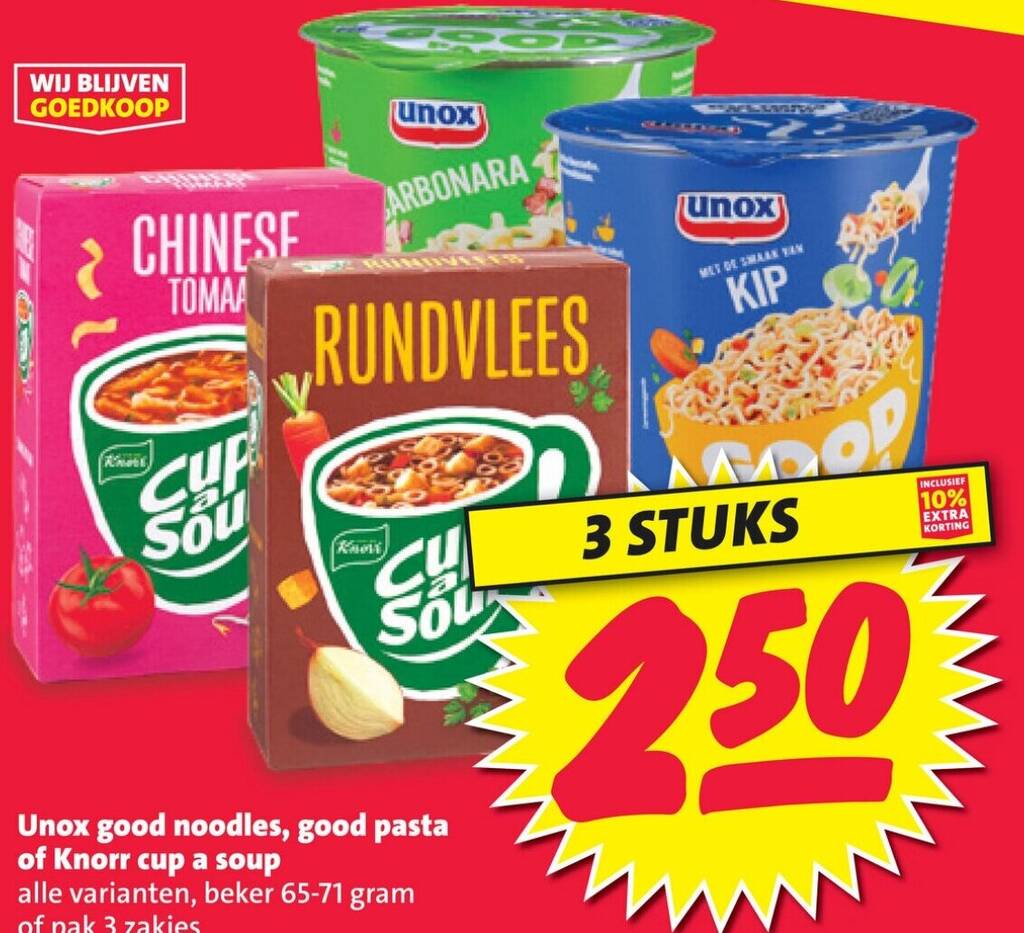 Unox good noodles, good pasta of Knorr cup a soup 65 - 71 gm aanbieding ...