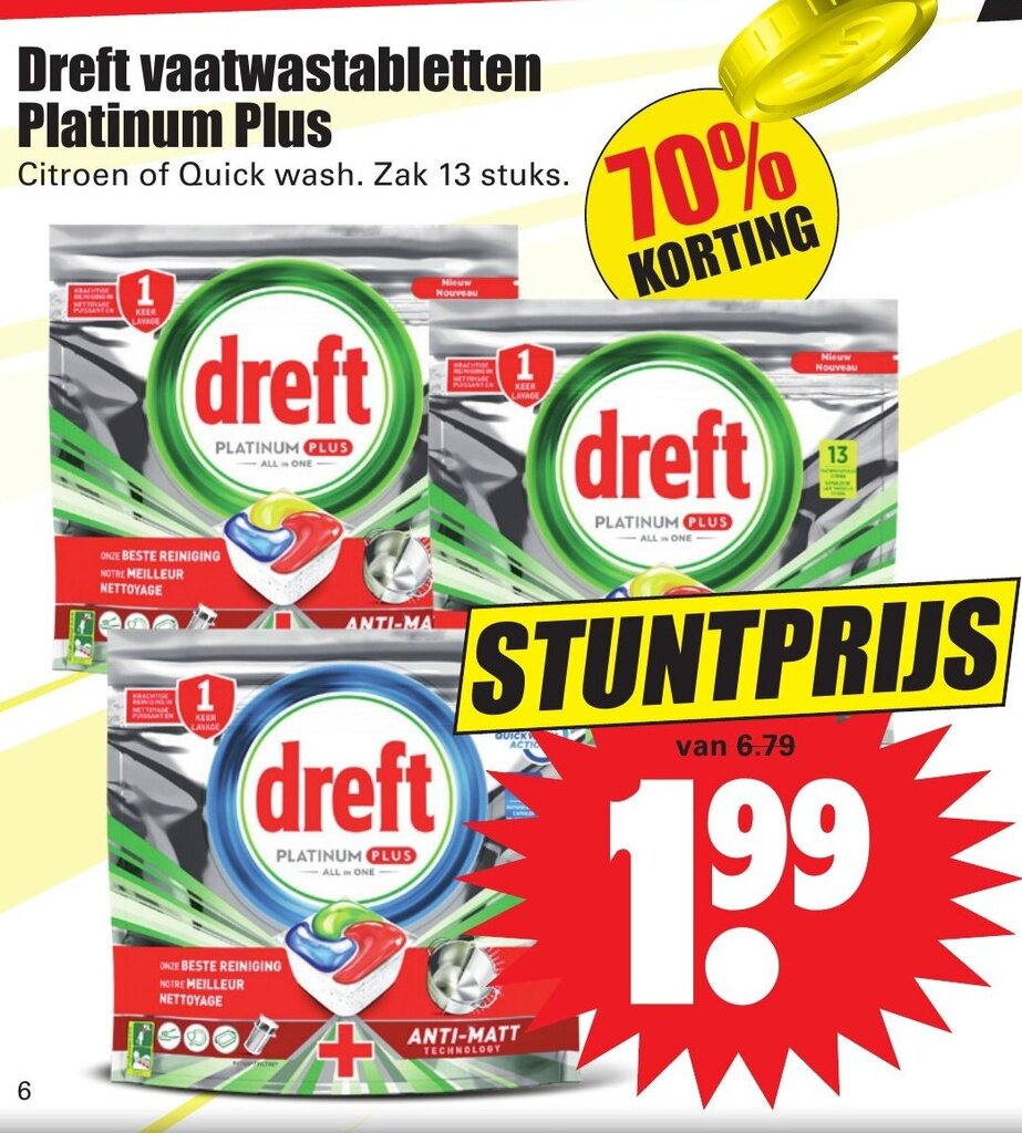 Dreft vaatwastabletten Platinum Plus aanbieding bij Dirk