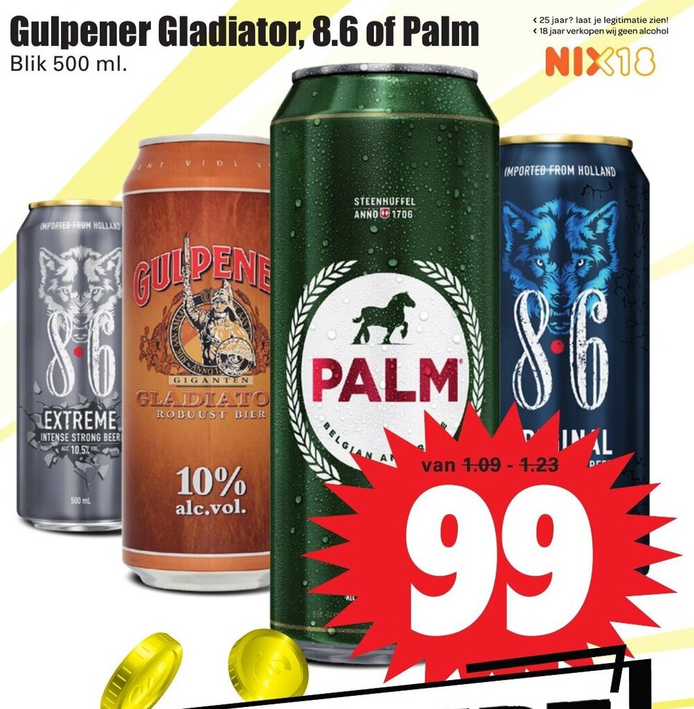 Gulpener gladiator, 8.6 of palm 500ml aanbieding bij Dirk