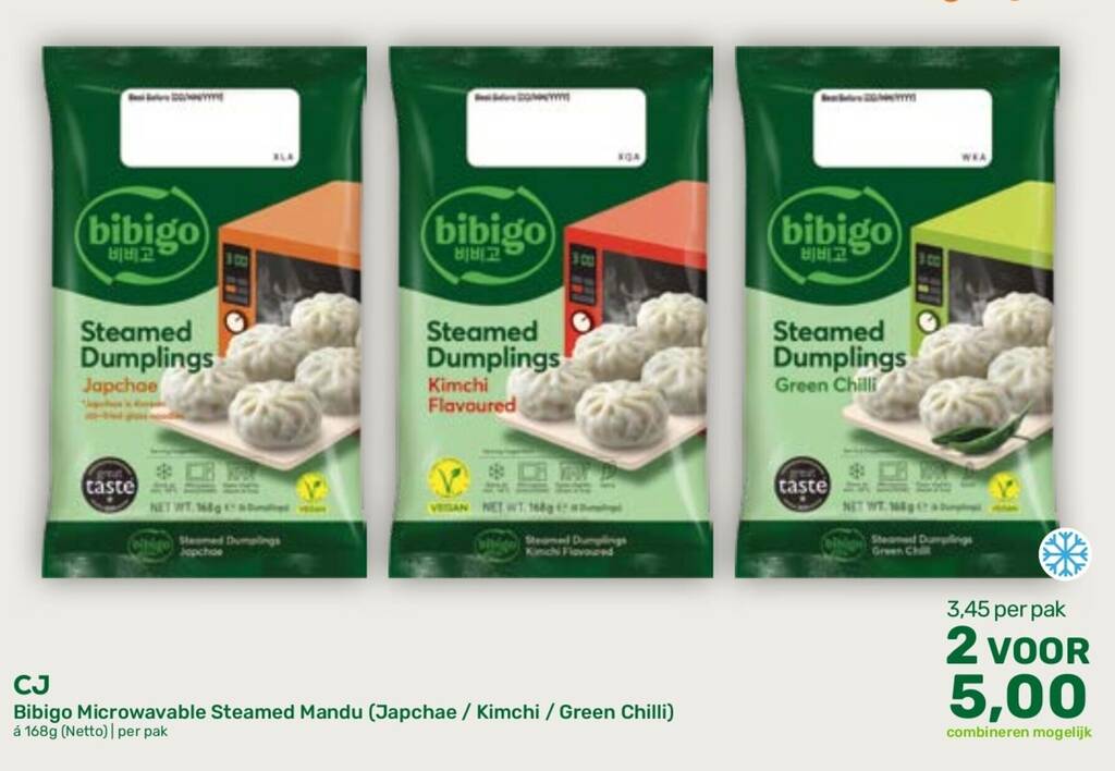 Cj Bibigo Microwavable Steamed Mandu (Japchae / Kimchi / Green Chilli ...