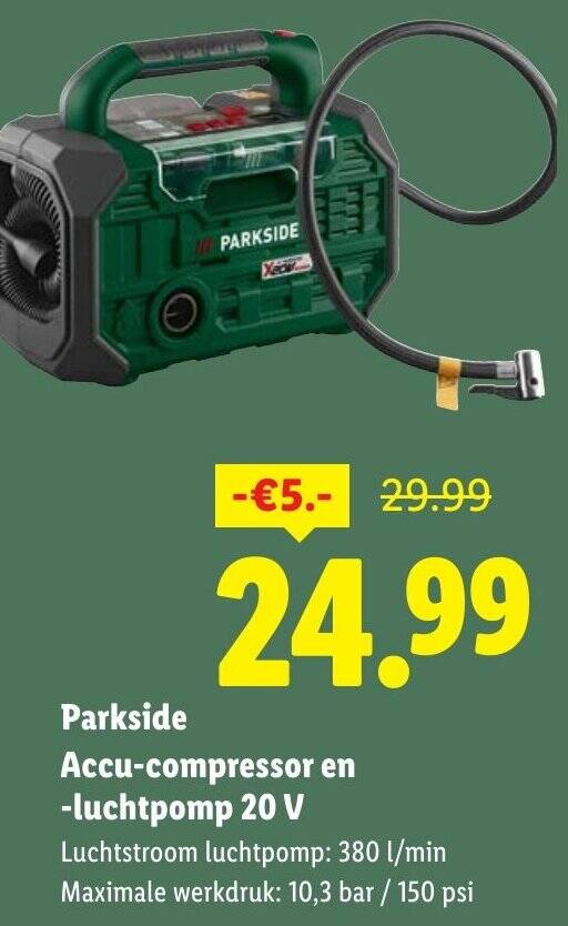 Parkside Accu-compressor en luchtpomp 20 V aanbieding bij Lidl Geldig ...