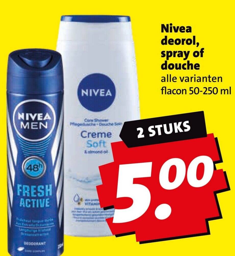 Nivea deorol, spray of douche 50-250 ml aanbieding bij Boni