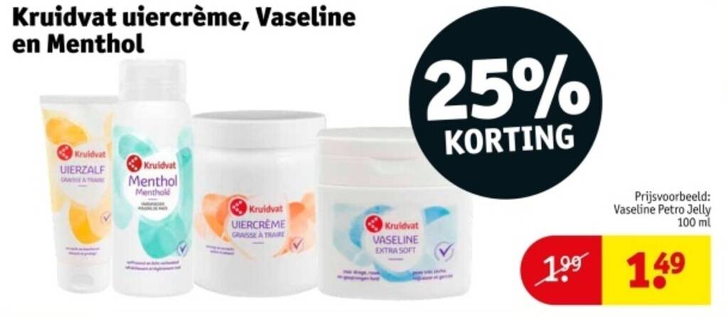 Kruidvat uiercrème, Vaseline en Menthol aanbieding bij Kruidvat