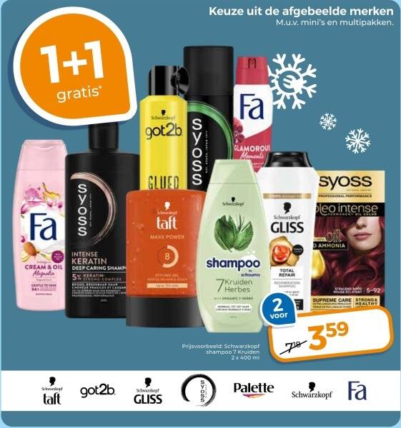 Keuze uit de afgebeelde merken 400 ml 1+1 gratis aanbieding bij ...