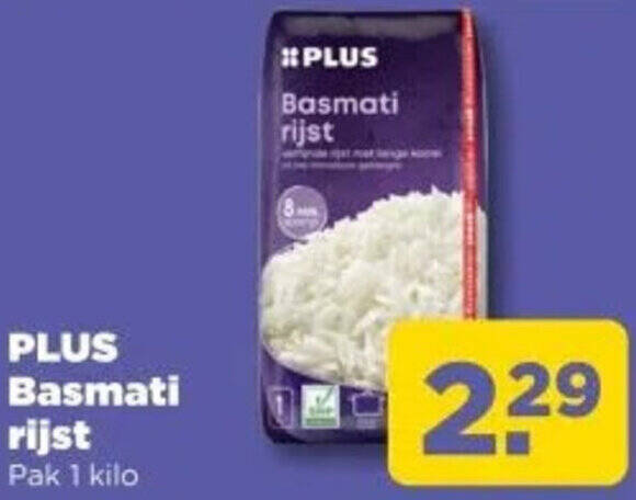 PLUS Basmati rijst 1 kilo aanbieding bij PLUS