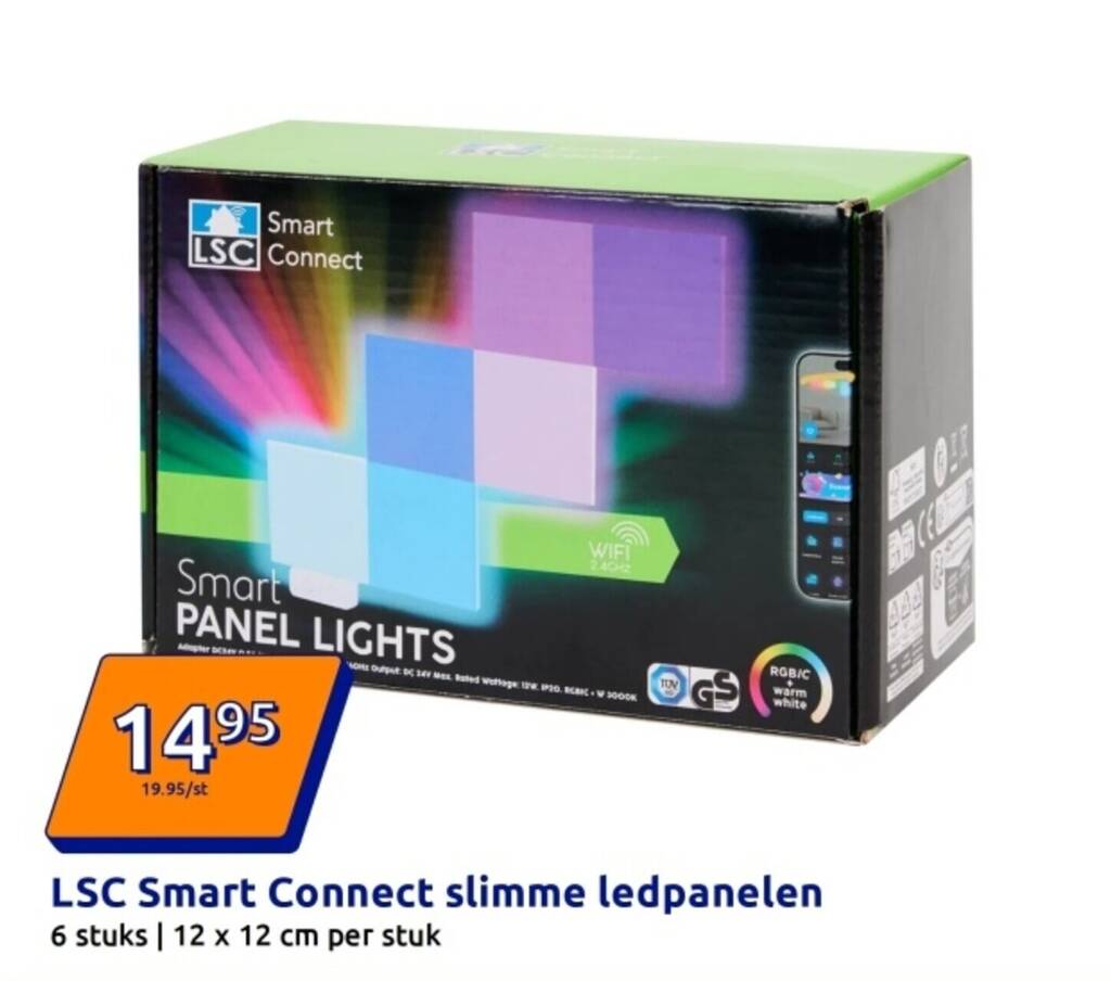LSC Smart Connect slimme ledpanelen 12 x 12 cm aanbieding bij Action