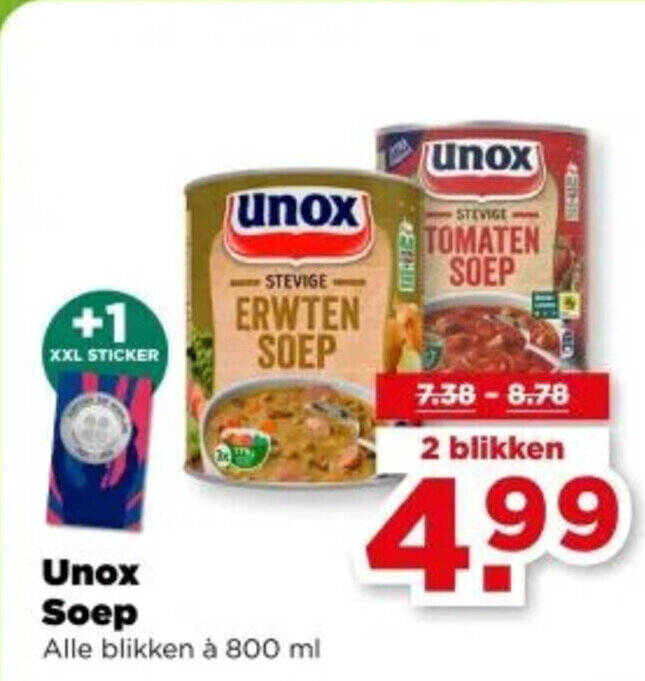 Unox Soep 800 ml aanbieding bij PLUS