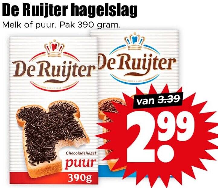 De Ruijter hagelslag 390 gram aanbieding bij Dirk