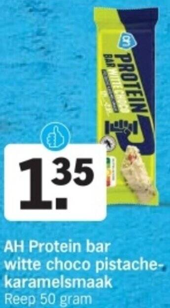 AH Protein bar witte chocola pistache-karamel smaak 50 gram aanbieding ...