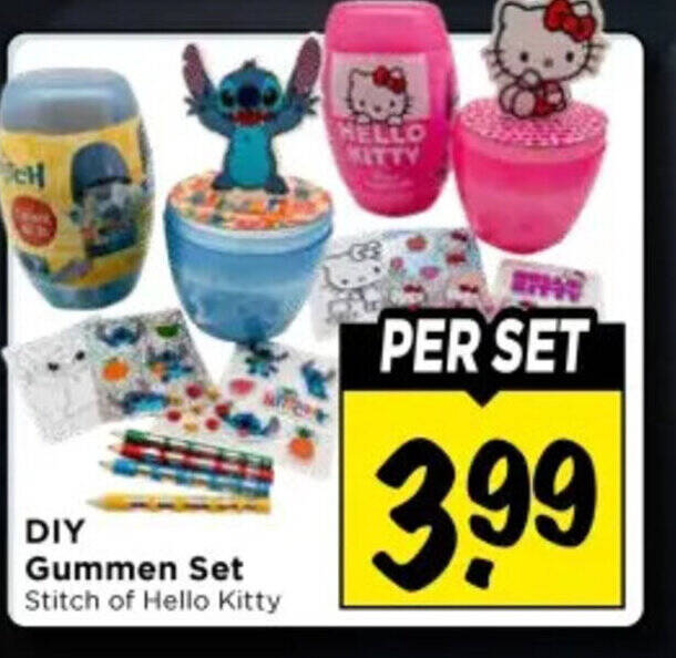 DIY Gummen Set Stitch of Hello Kitty aanbieding bij Vomar Voordeelmarkt