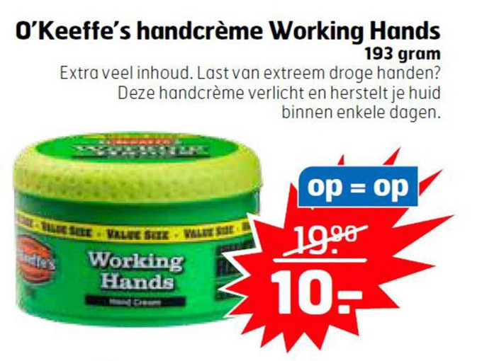 O'Keeffe's handcrème Working Hands 193 gram aanbieding bij Trekpleister
