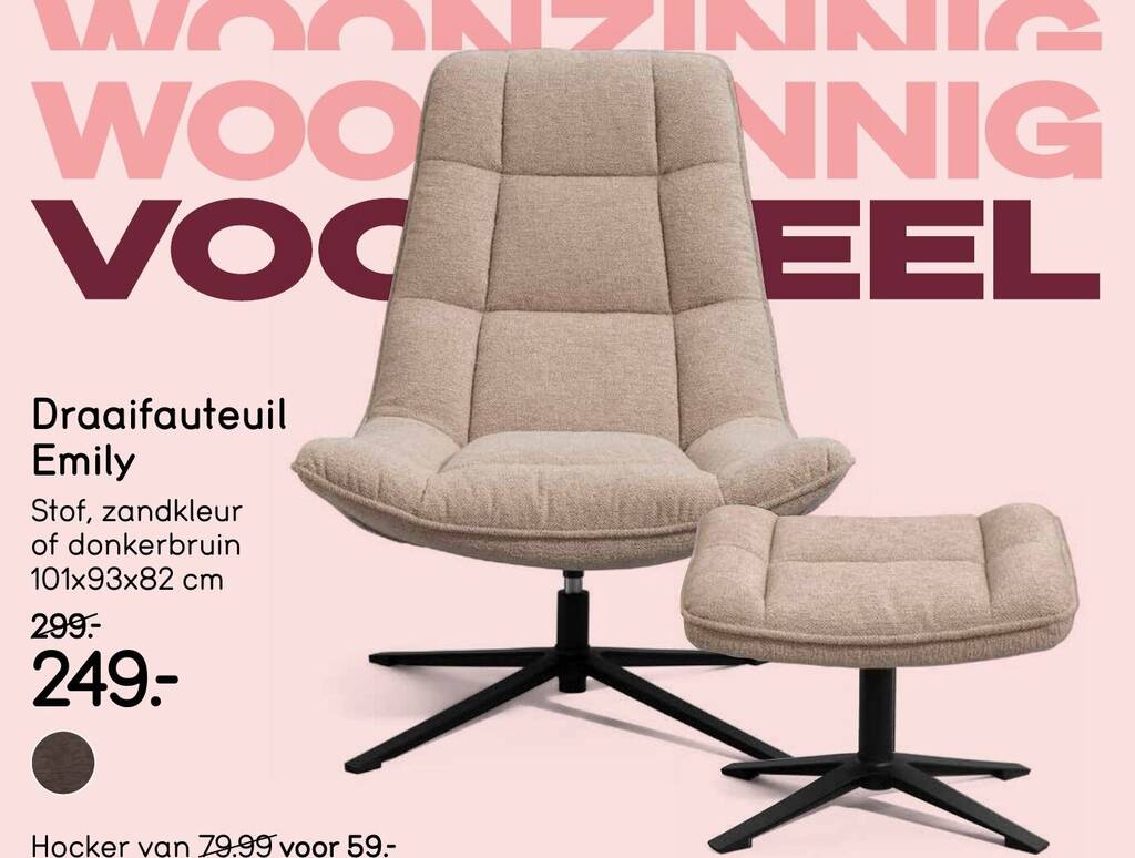 Draaifauteuil Emily 101 x 93 x 82 cm aanbieding bij Leen Bakker