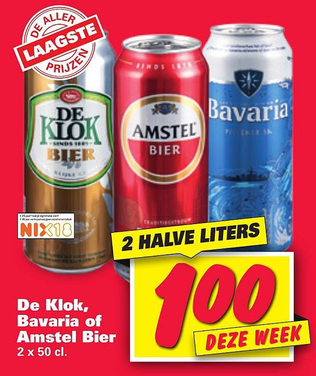 De Klok, Bavaria of Amstel Bier halve liter aanbieding bij Nettorama