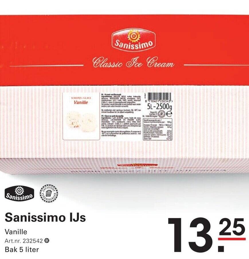 Sanissimo IJs 5 liter aanbieding bij Sligro