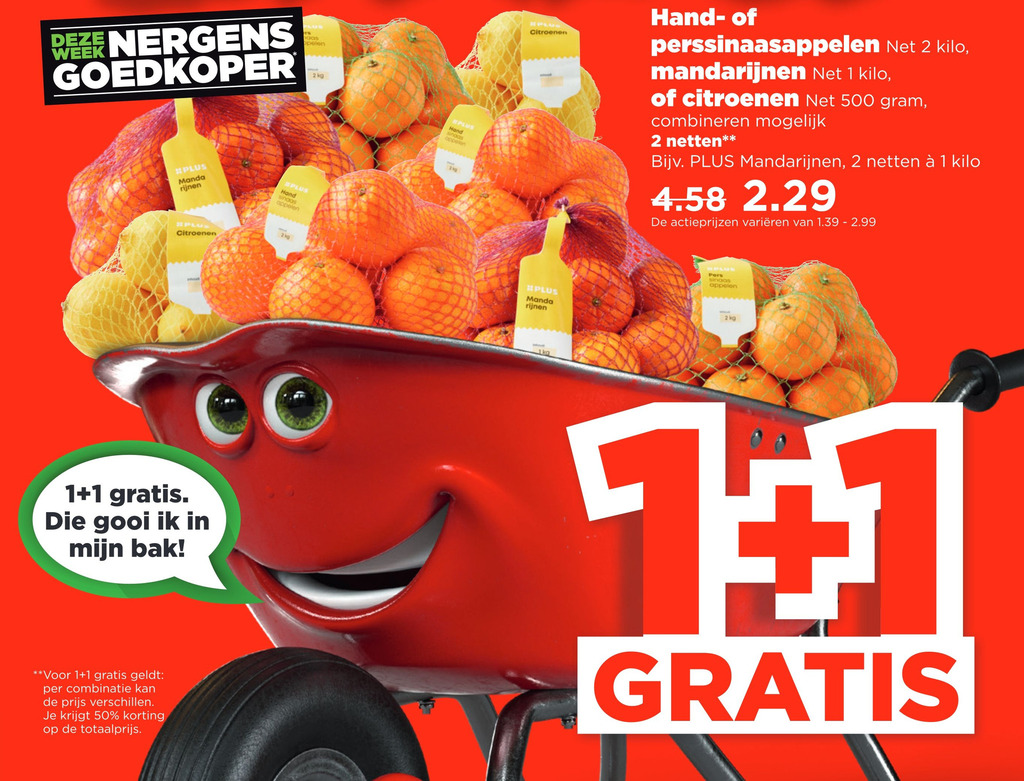 Hand- of perssinaasappelen, mandarijnen of citroenen 1+1 gratis ...
