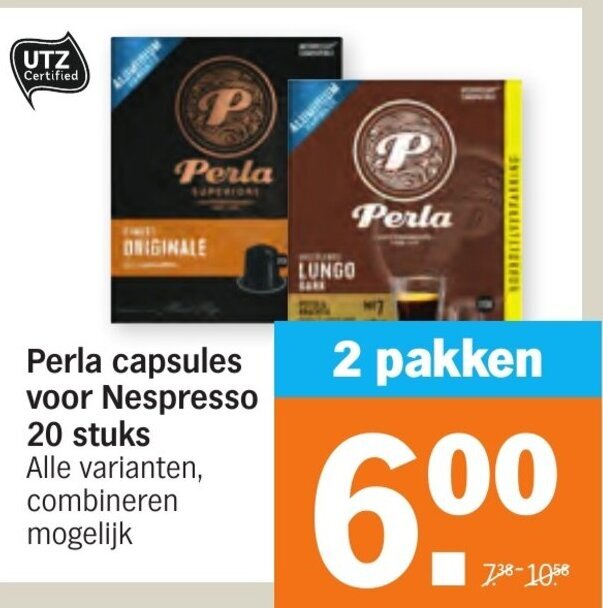 Perla capsules voor Nespresso 2*20st aanbieding bij Albert Heijn