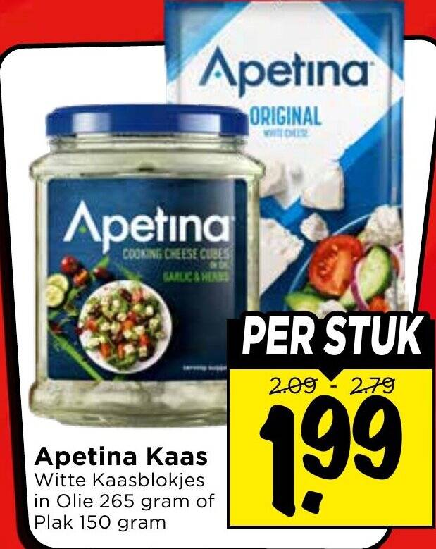 Apetina Kaas 265 / 150 g aanbieding bij Vomar Voordeelmarkt