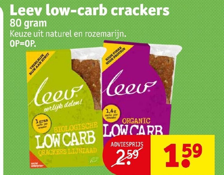 Leev low-carb crackers 80g aanbieding bij Kruidvat