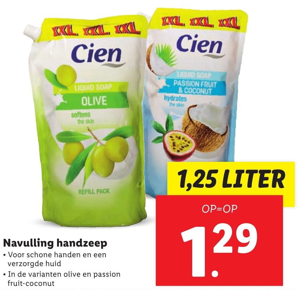 Navulling handzeep 1.25 liter aanbieding bij Lidl