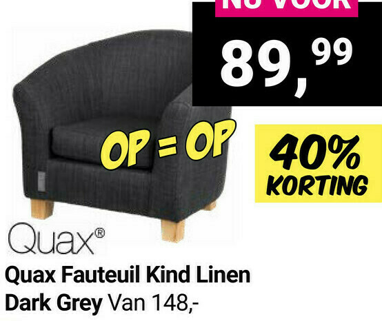 Quax Fauteuil Kind Linen Dark Grey aanbieding bij Van Asten BabySuperstore